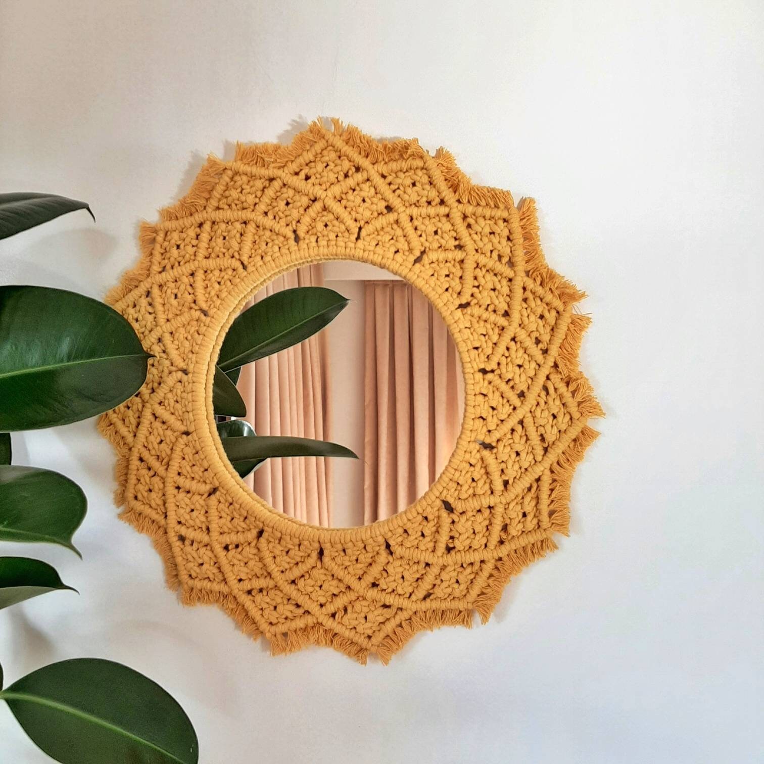 Macrame Mirror 18'' 46cm Dusty Pink Mirror 100% - Etsy