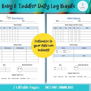 Baby and Toddler Daily Log Bundle, EDITABLE, Printable Report, Daycare ...
