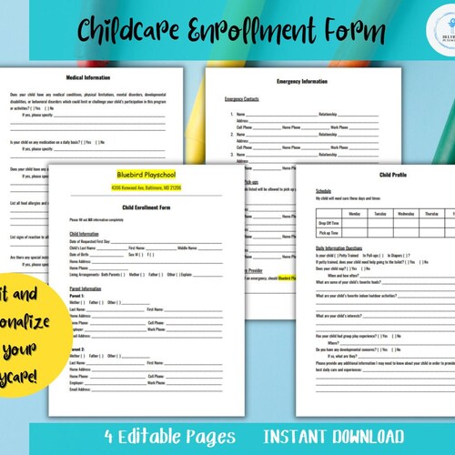 Child Care Registration Form Instant Digital Download - Etsy