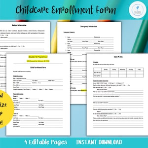 Child Care Enrollment Form & Contract Agreement Bundle, Editable, Home ...