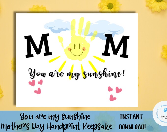 You Are My Sunshine Mother's Day Handprint Art Craft Keepsake Template ...