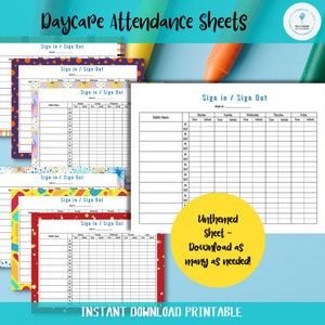 Daycare Weekly Attendance Sheets, Sign in Sign Out Home Child Care ...