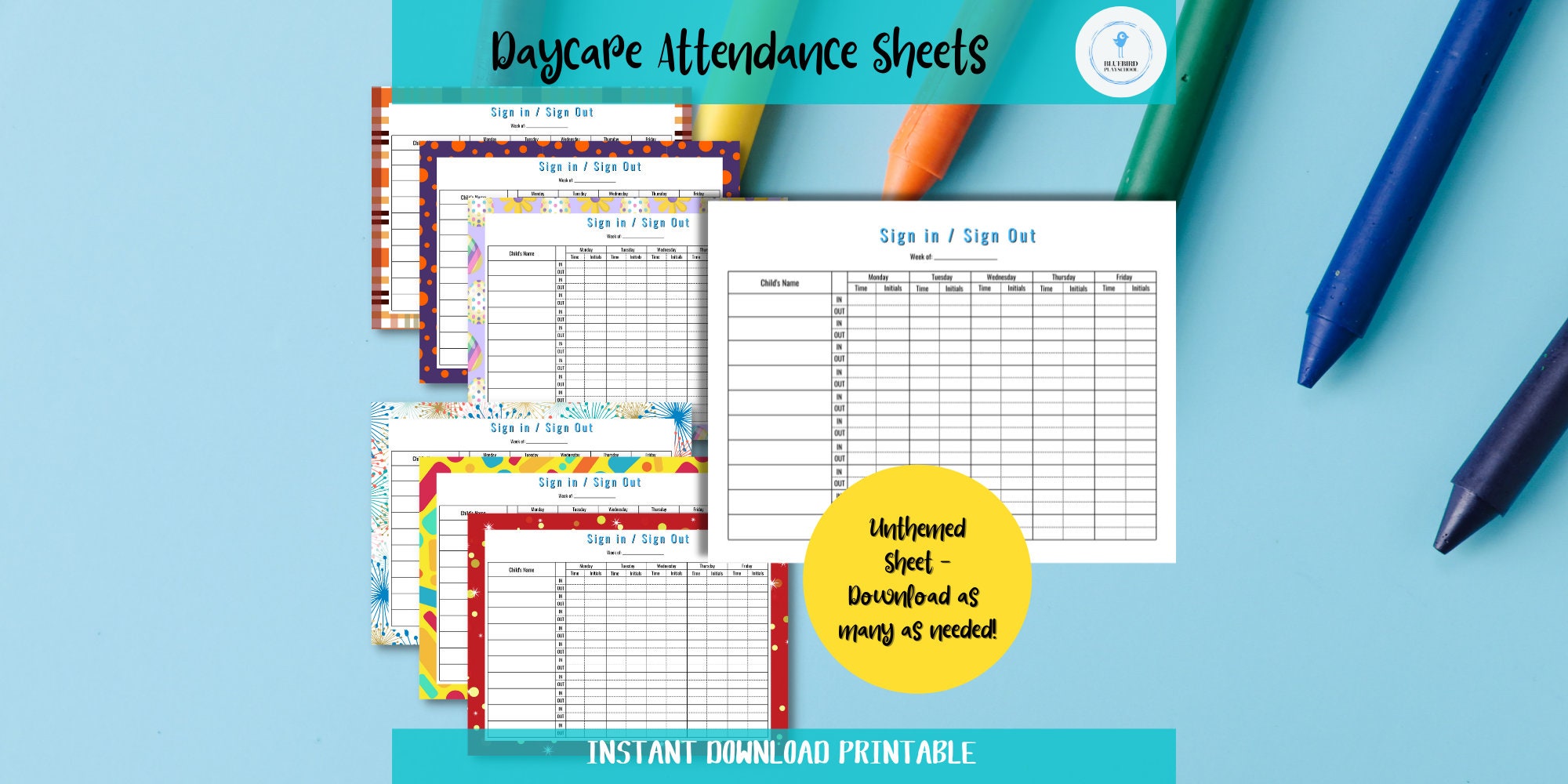 Daycare Weekly Attendance Sheets, Sign in Sign Out Home Child Care ...