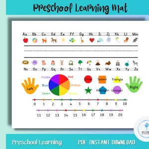 Preschool Name Plate, Learning Mat, Alphabet, Number, Colors, Shapes ...