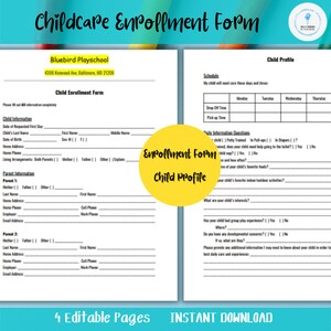 Child Care Enrollment Form, Editable, Home Daycare, Preschool, Center ...