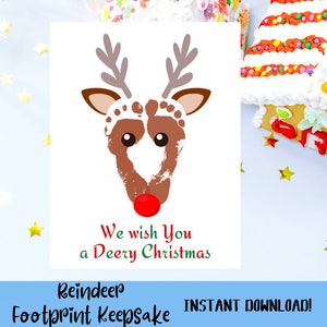 Christmas Footprint Reindeer Art Craft Keepsake Template - Etsy