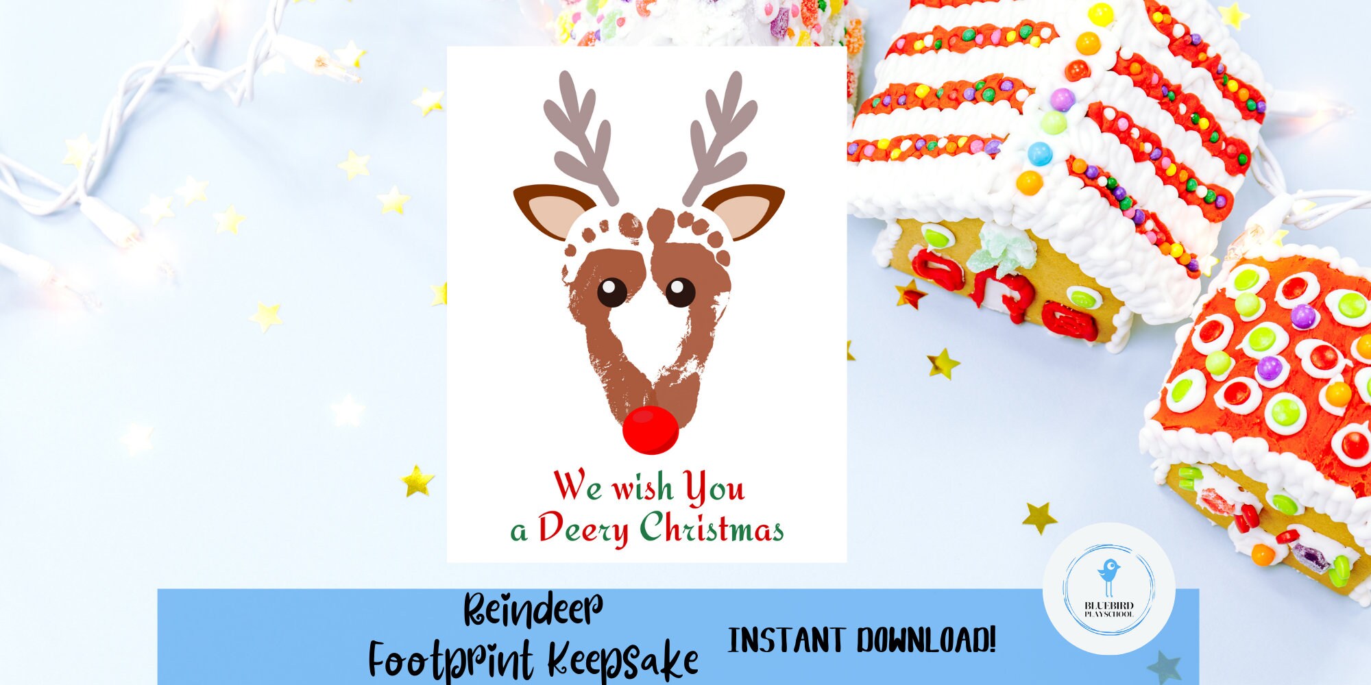Christmas Footprint Reindeer Art Craft Keepsake Template | Etsy