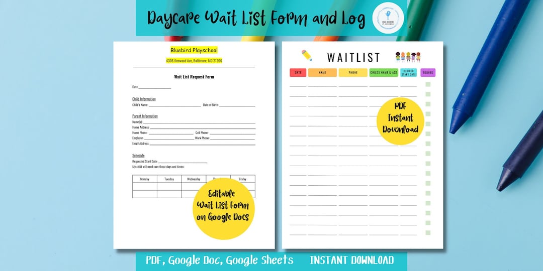 Daycare Wait List Form, Editable Google Docs, PDF (instant Download) - Etsy