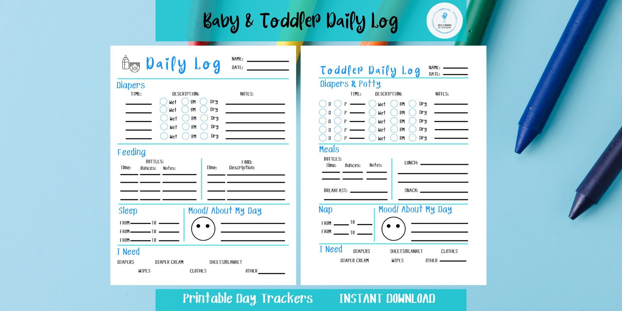 Baby and Toddler Daily Log Bundle, Printable Report, Daycare, Nanny ...