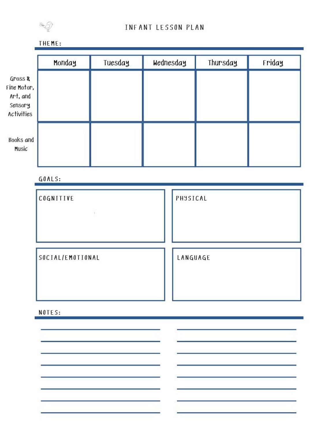 Infant Weekly Lesson Plan, Daycare Nanny Development Planner - Etsy