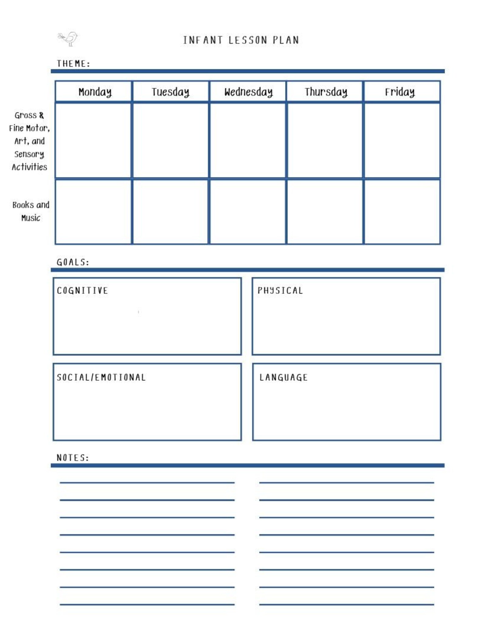 Infant Weekly Lesson Plan, Daycare Nanny Development Planner - Etsy