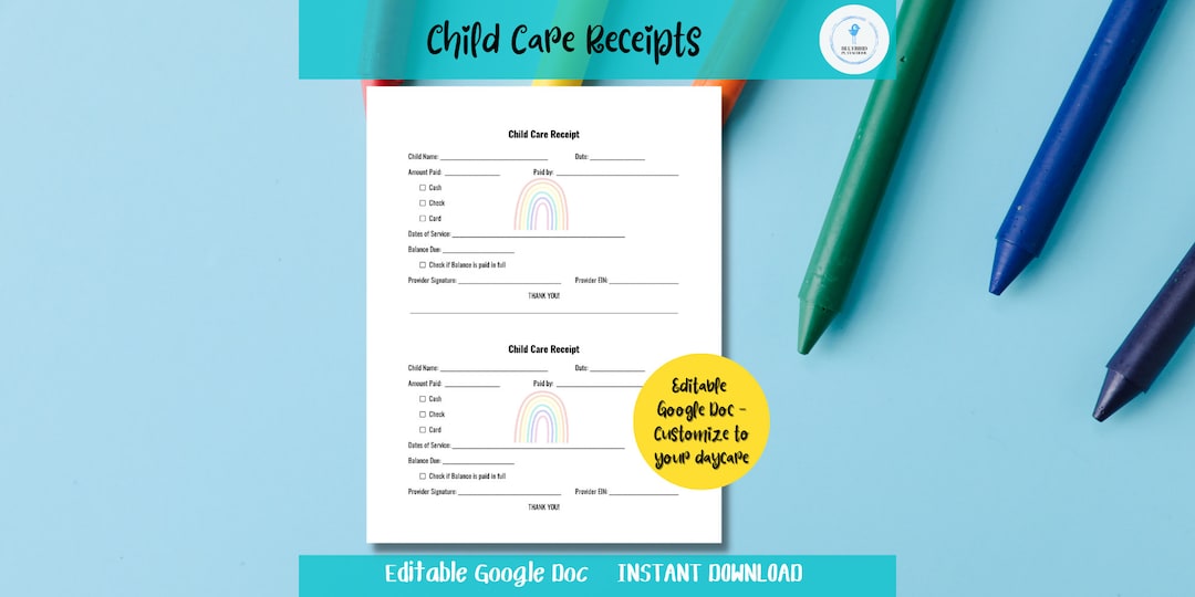 Child Care Receipts, Editable, Home Daycare, Preschool, Business ...