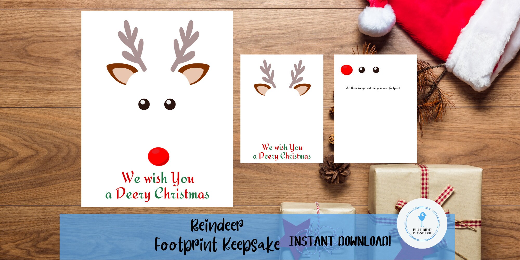 Christmas Footprint Reindeer Art Craft Keepsake Template | Etsy