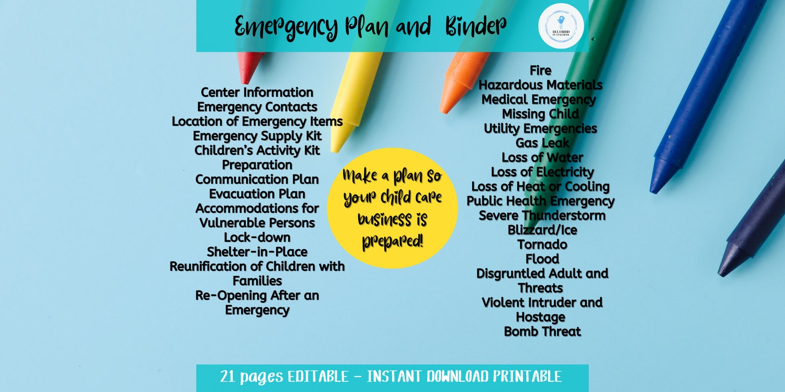 Emergency Plan Binder, Home Daycare, Disaster Preparedness Information ...