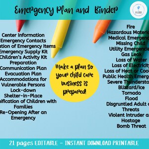 Emergency Plan Binder, Home Daycare, Disaster Preparedness Information ...