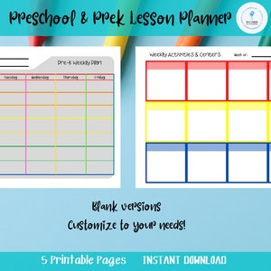 Preschool Pre-k Weekly Lesson Planner, Activity Schedule and Center ...