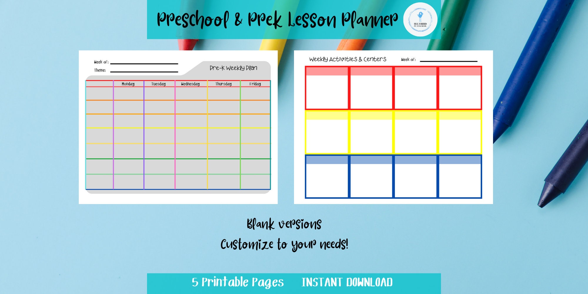 Preschool Pre-k Weekly Lesson Planner, Activity Schedule and Center ...
