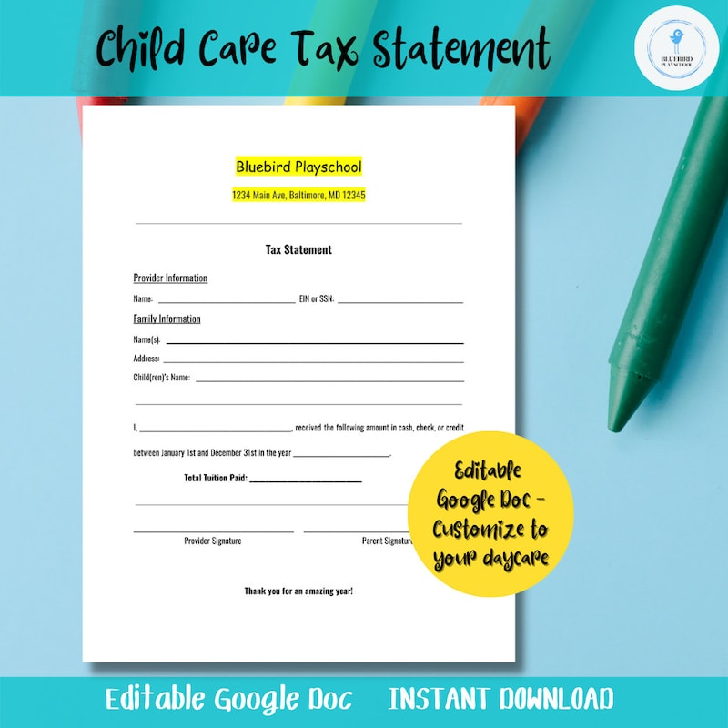 Daycare Tax Statement - Etsy