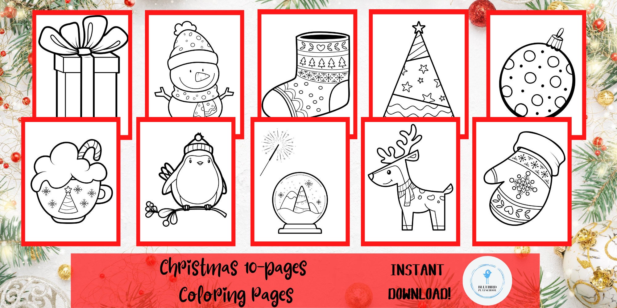 Christmas Coloring Pages, 10 Pages, INSTANT DOWNLOAD, Children's ...