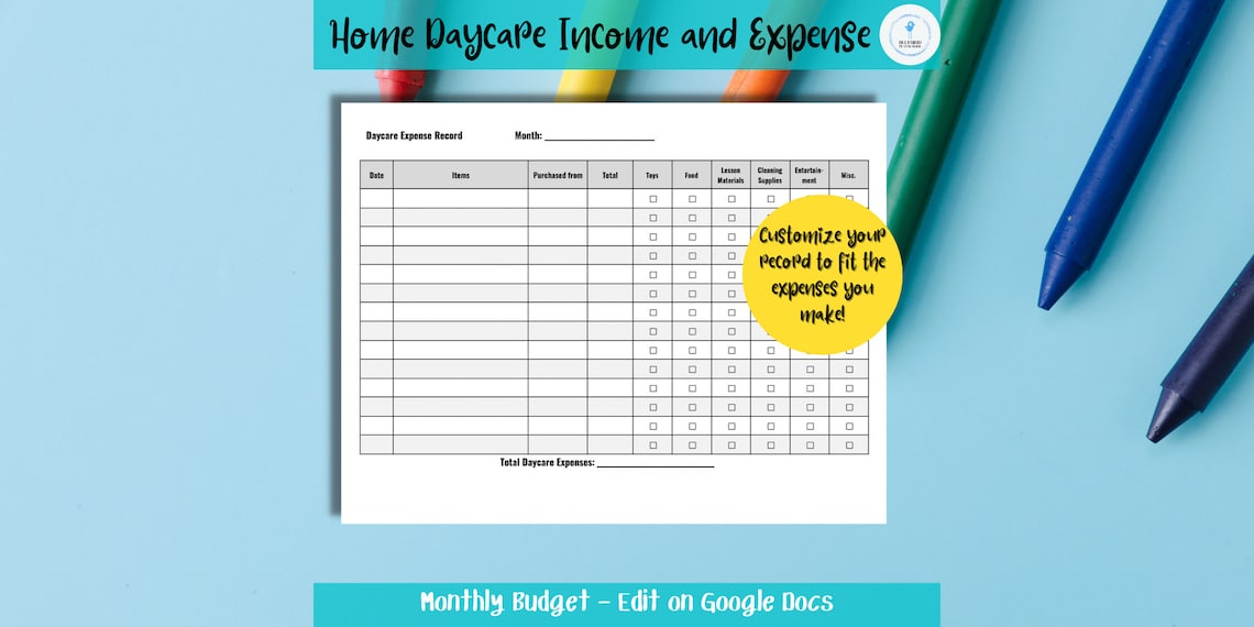 Home Daycare INCOME and EXPENSE RECORD, Monthly Budget Worksheet ...