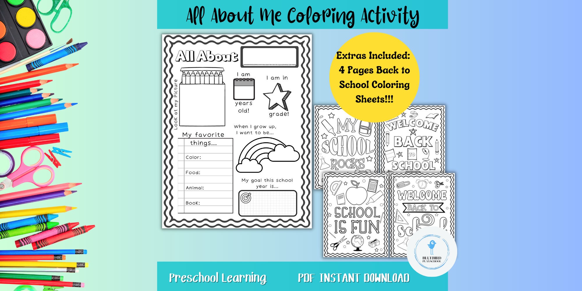 All About Me Coloring Activity, Questionnaire, Back to School Coloring ...