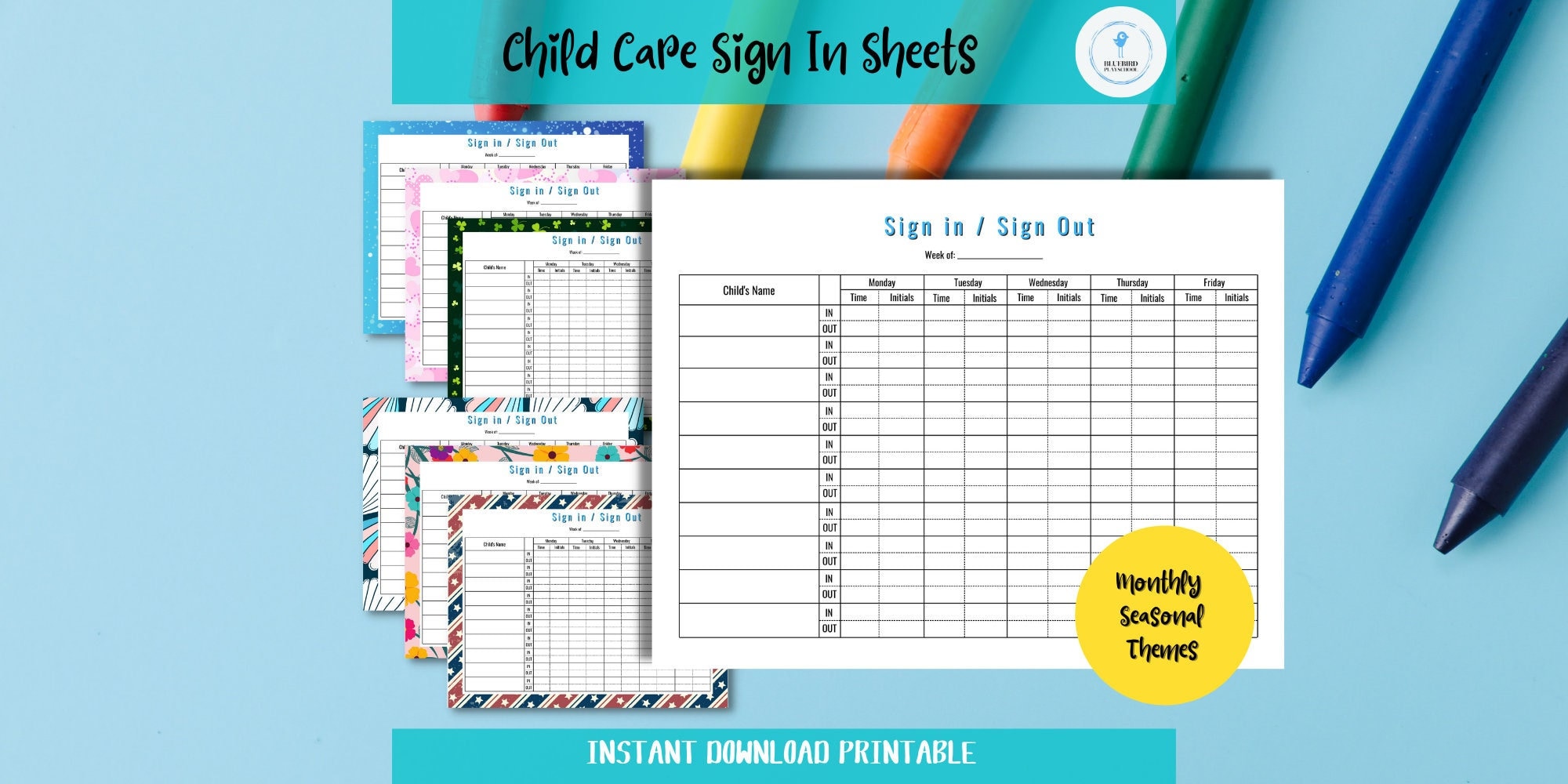 Daycare Weekly Attendance Sheets, Sign in Sign Out Home Child Care ...