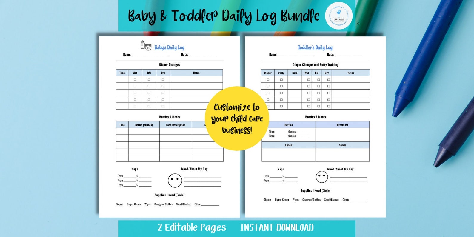 Baby and Toddler Daily Log Bundle, EDITABLE, Printable Report, Daycare ...