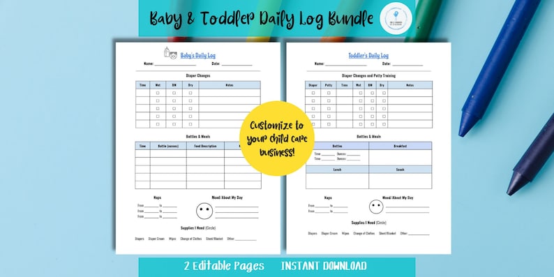 Baby and Toddler Daily Log Bundle, EDITABLE, Printable Report, Daycare ...