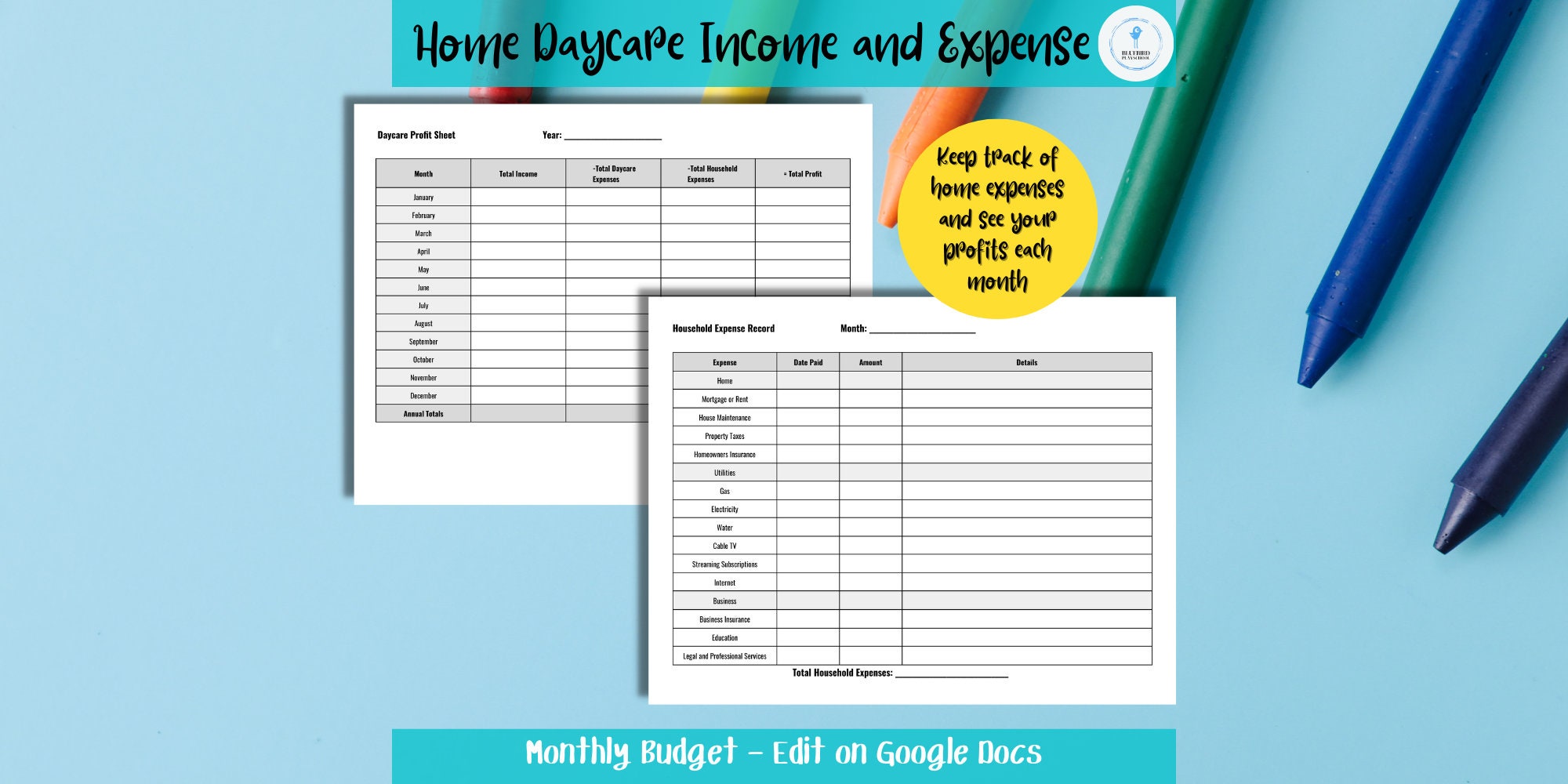 Home Daycare INCOME and EXPENSE RECORD, Monthly Budget Worksheet ...