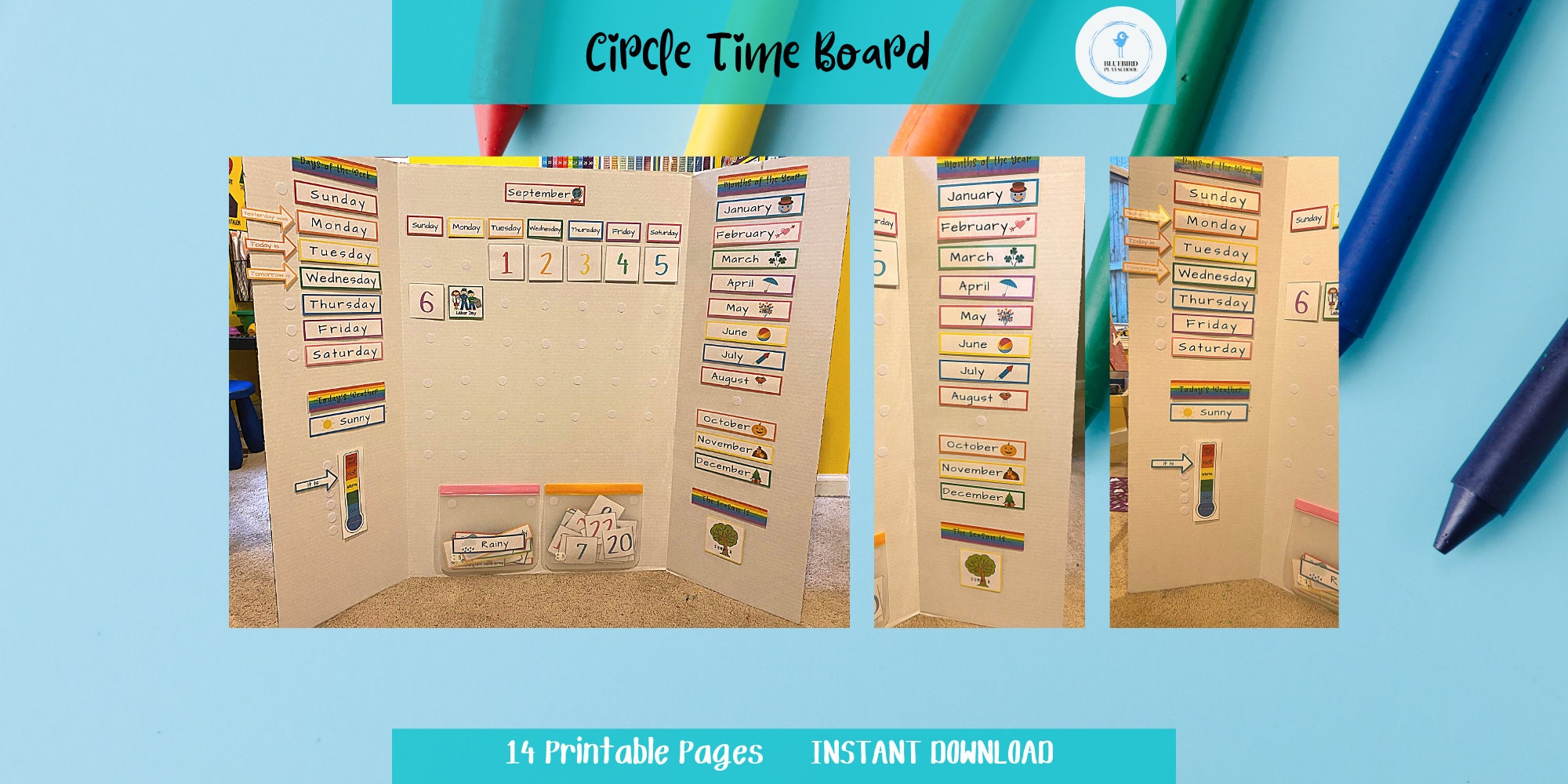 Circle Time, Calendar Weather Board Card, Rainbow Theme, Printable for ...