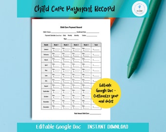 Child Care Payment Record, Tuition Log, Editable Google Docs (digital ...
