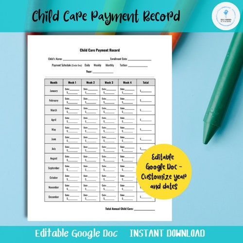 Child Care Payment Record Tuition Log Home Daycare Provider - Etsy