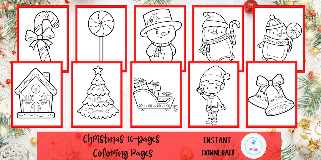 Christmas Coloring Pages, 10 Pages, INSTANT DOWNLOAD, Children's ...
