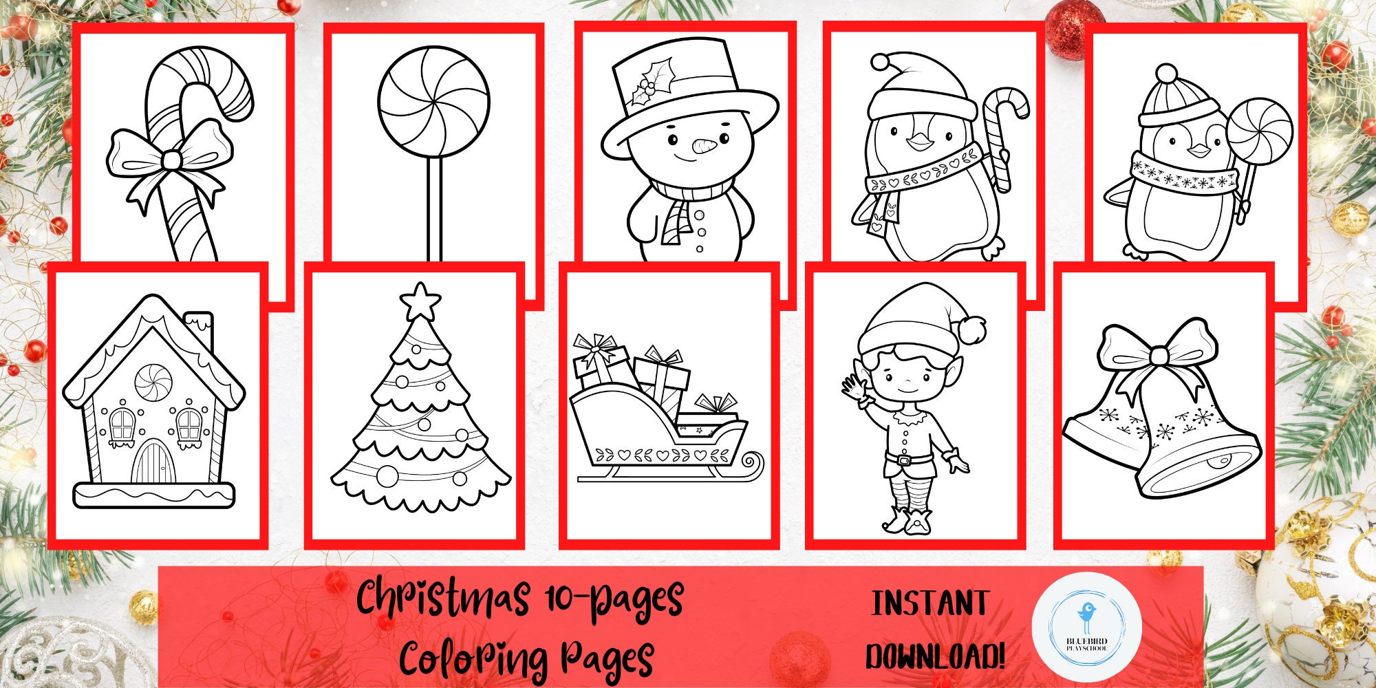 Christmas Coloring Pages 10 Pages INSTANT DOWNLOAD - Etsy