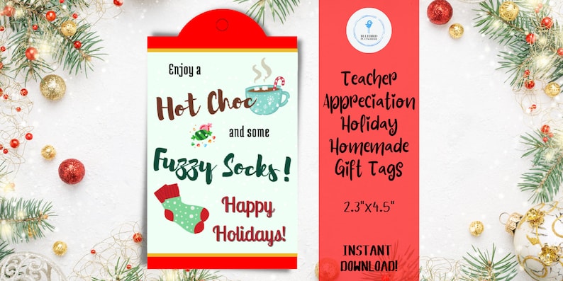 Enjoy a Hot Choc and Fuzzy Socks Printable Gift Tag, Holiday Cute Favor ...