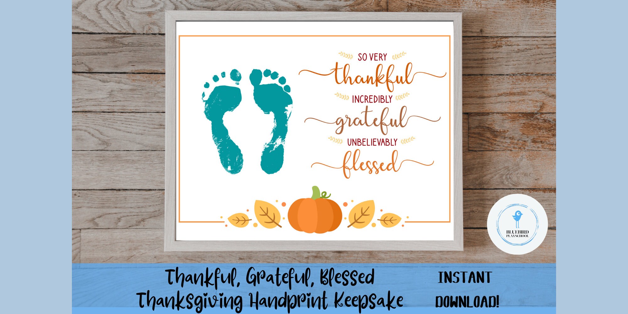 Thankful, Grateful, Blessed, Thanksgiving Footprint Art Craft Keepsake ...