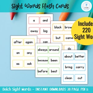 Sight Word Flash Cards, Dolch, Grades Pre-k, Kindergarten, 1st, 2nd ...