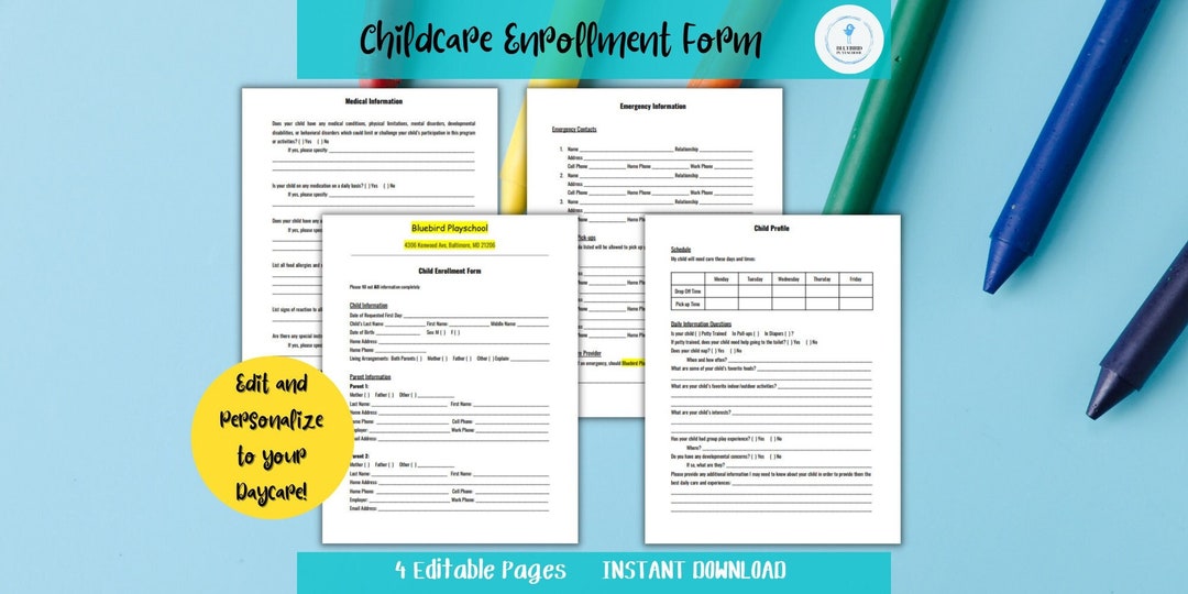 Child Care Enrollment Form, Editable, Home Daycare, Preschool, Center ...