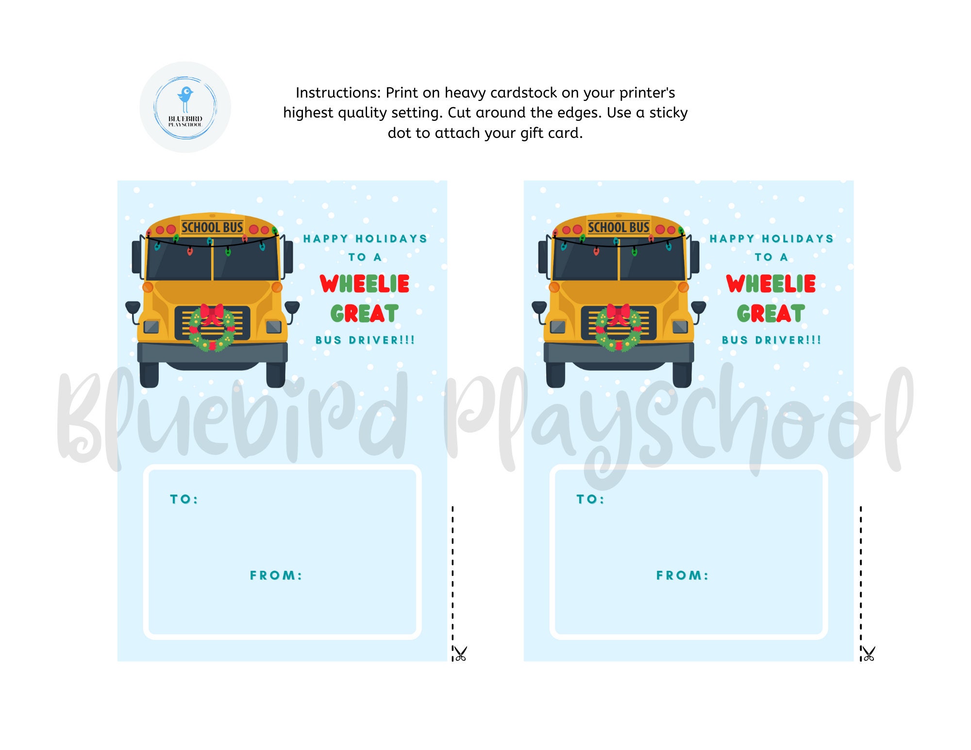 Bus Driver Christmas Gift Card, Printable, Bus Driver Appreciation ...