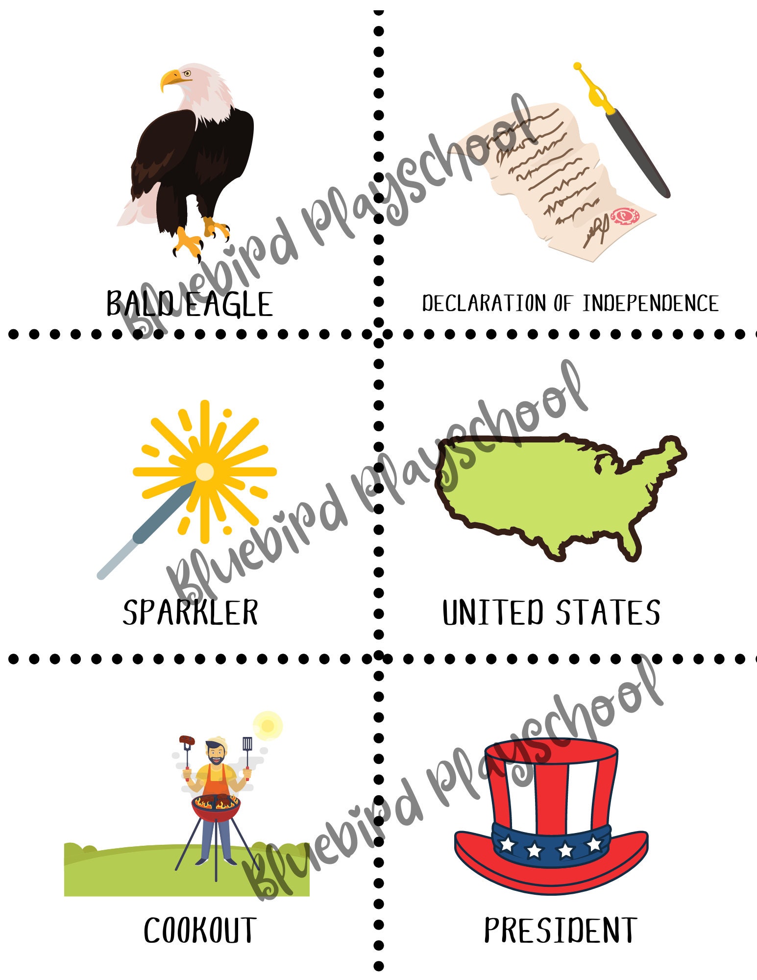 4th of July Visual Cards Patriotic Flash Cards Printable Digital ...