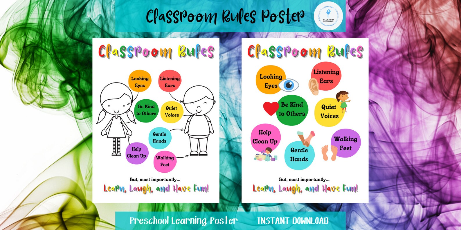 Preschool Classroom Rules Rainbow Poster, Daycare Learning Printable ...