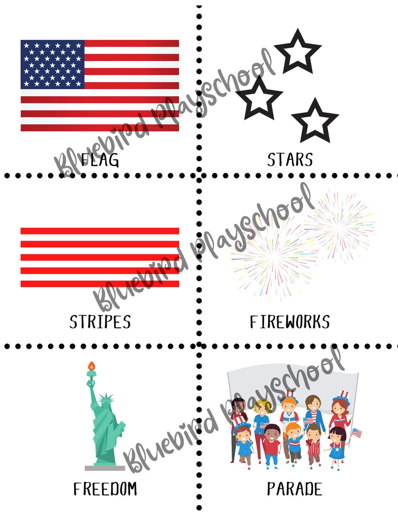 4th of July Visual Cards Patriotic Flash Cards Printable Digital ...