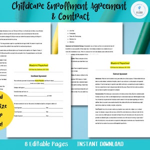 Child Care Enrollment Form & Contract Agreement Bundle, Editable, Home ...