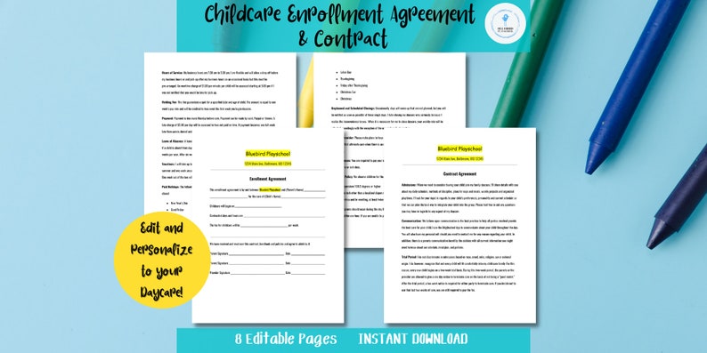 Child Care Enrollment Form & Contract Agreement Bundle - Etsy