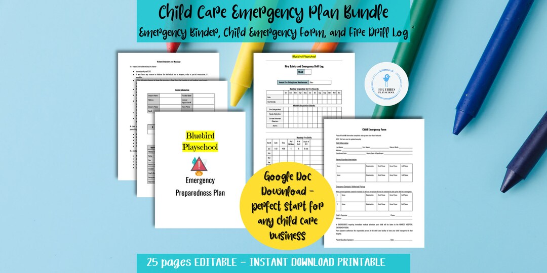 Emergency Plan BUNDLE, Binder, Emergency Form, Fire Drill Log, Home ...