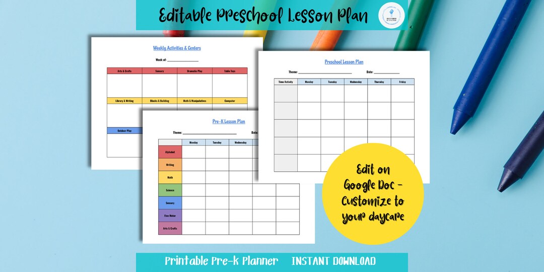EDITABLE Preschool Pre-k Weekly Lesson Planner, Activity Schedule and ...