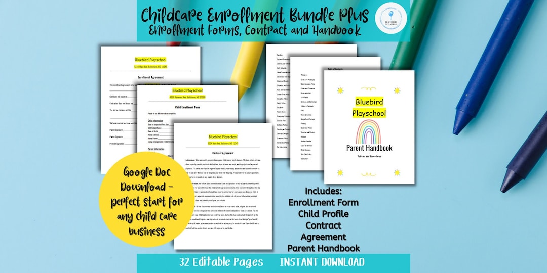 Child Care Enrollment Form, Contract Agreement, Parent Handbook Bundle ...