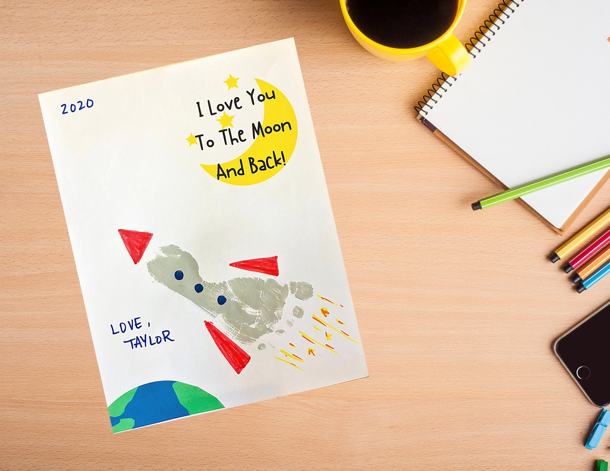 I Love You to the Moon and Back, Rocket Foot Print, Fathers Day Art ...