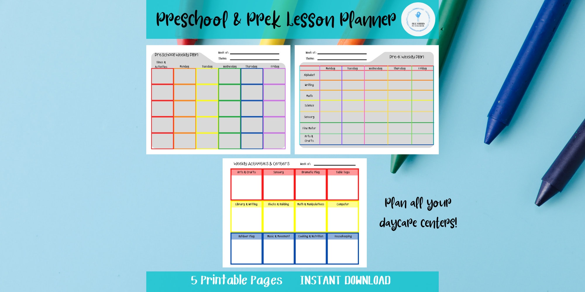Preschool Pre-k Weekly Lesson Planner, Activity Schedule and Center ...