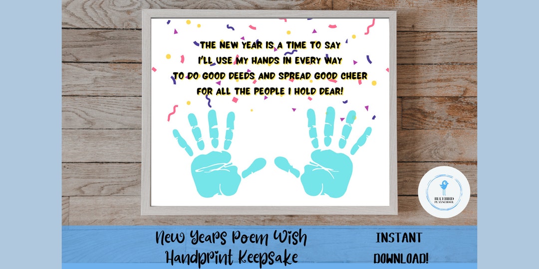 New Years Poem Wish Handprint Art Craft Keepsake Template, Baby ...